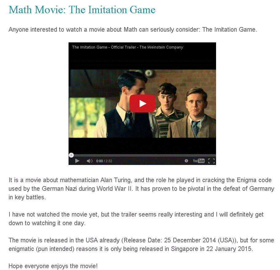New Year Maths Movie to Watch: The Imitation Game – Mathtuition88