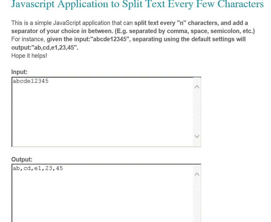 Free JavaScript App to split text every few characters – Mathtuition88