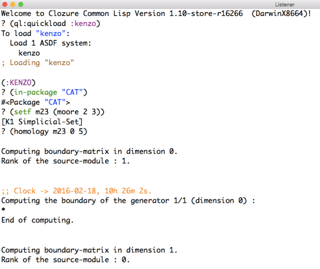 How to use Kenzo (Algebraic Topology CAS) on Clozure CL – Mathtuition88