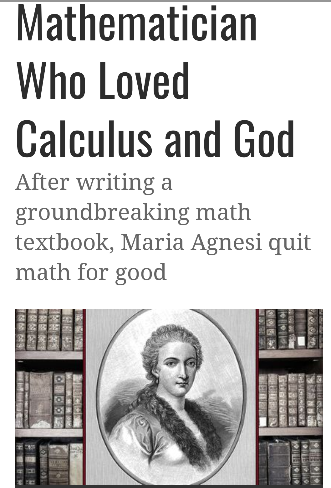 Maria Agnesi, the Greatest Female Mathematician You’ve Never Heard of ...